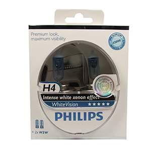 H4 Philips White Vision 12V 60/55W 472 Halogen Bulbs (Pair)