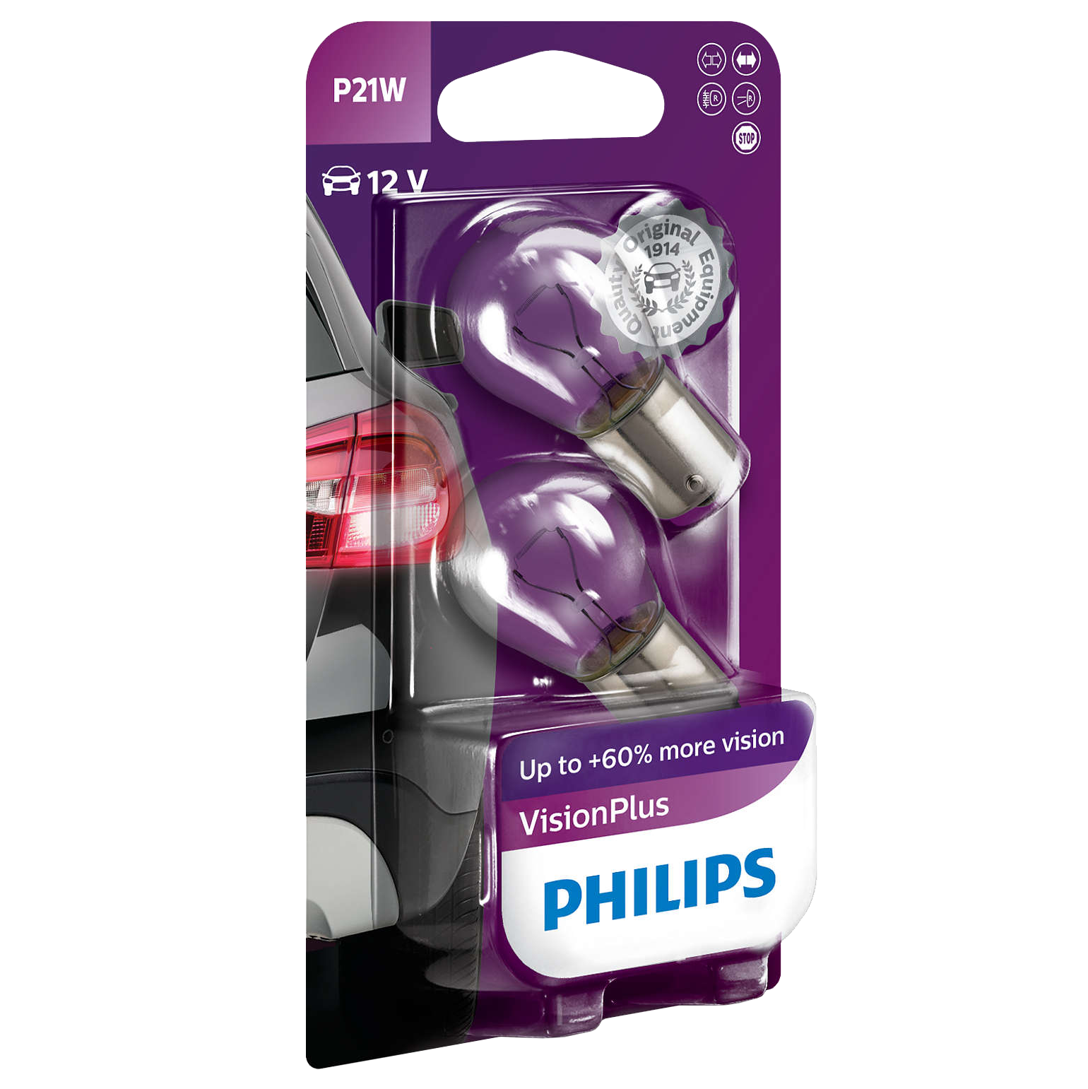 382 Philips Vision Plus P21W Brake Light Bulbs (pair)